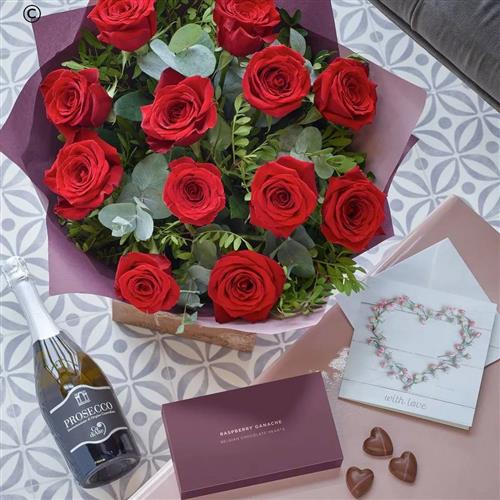 Dozen Large Red Roses Gift Set